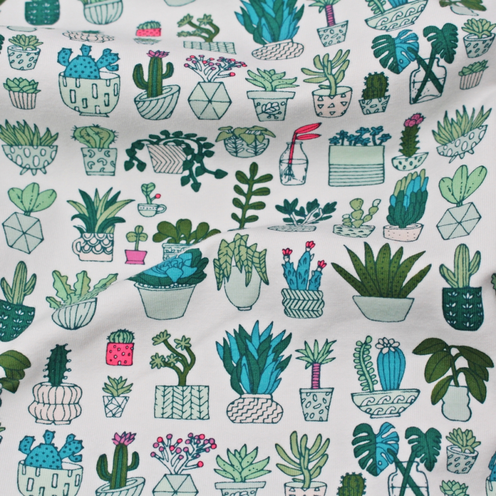 Jerseystoff / Druckstoff Hygge Kakteen weiss neon von RICO Design ...